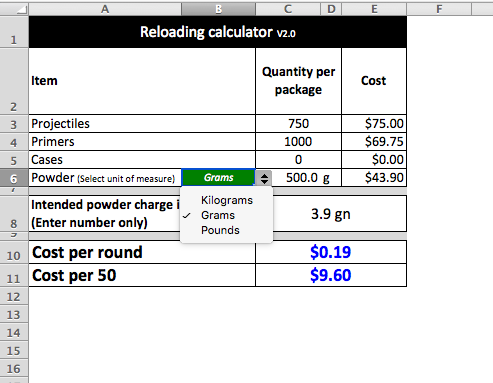 Reloading cost calculator for Excel • Enough Gun